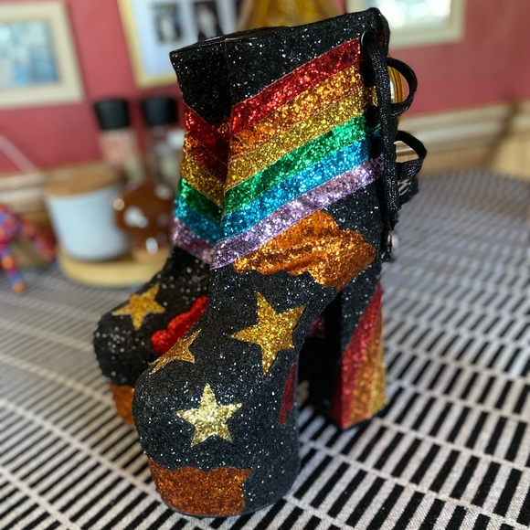 Current Mood | Shoes | Dolls Kill Current Mood Glitter Rainbow Platform ...